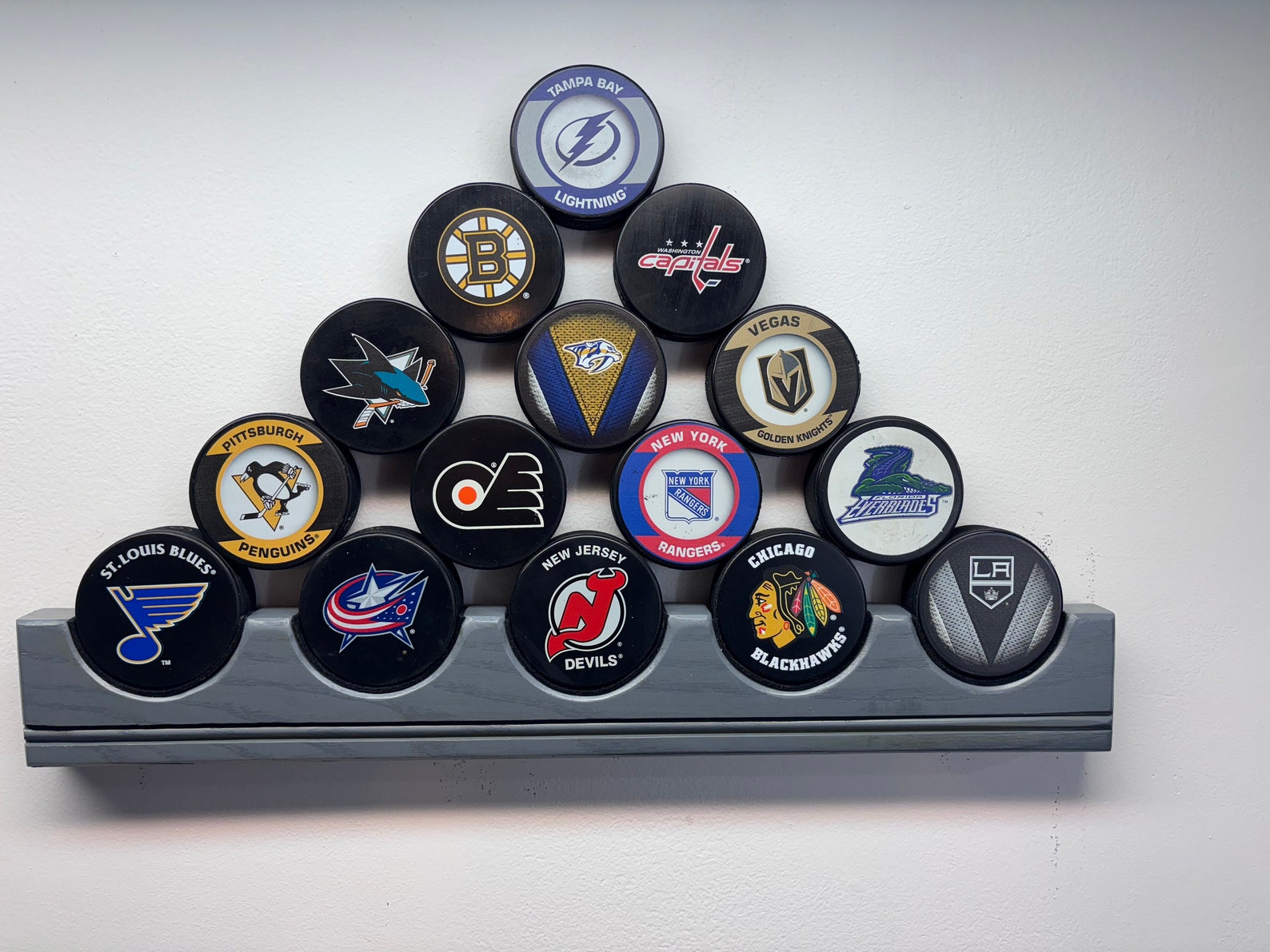 Handmade Wooden Hockey Puck Display -wall Mount, Felt Lined, Floating ...