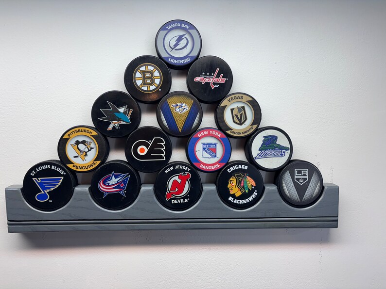 Handmade Wooden Hockey Puck Display -wall Mount, Felt Lined, Floating ...