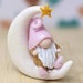 Crescent Moon Gnome/ Miniature Gnome on Moon/ Clay Gnome Planter ...