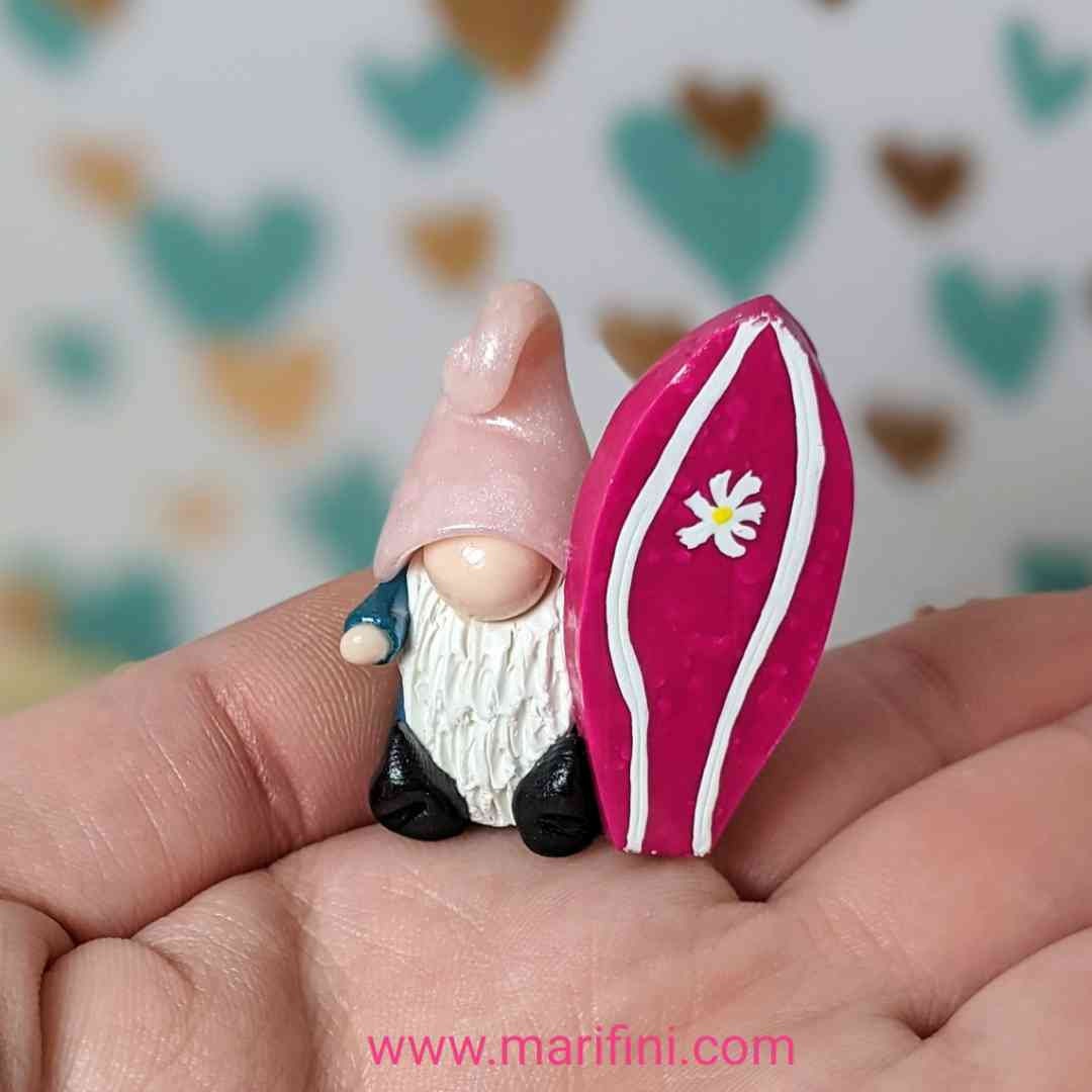 Mini Surfer Clay Gnome/ Indoor Planter Gnome Accessory/ Pink Surf Board ...