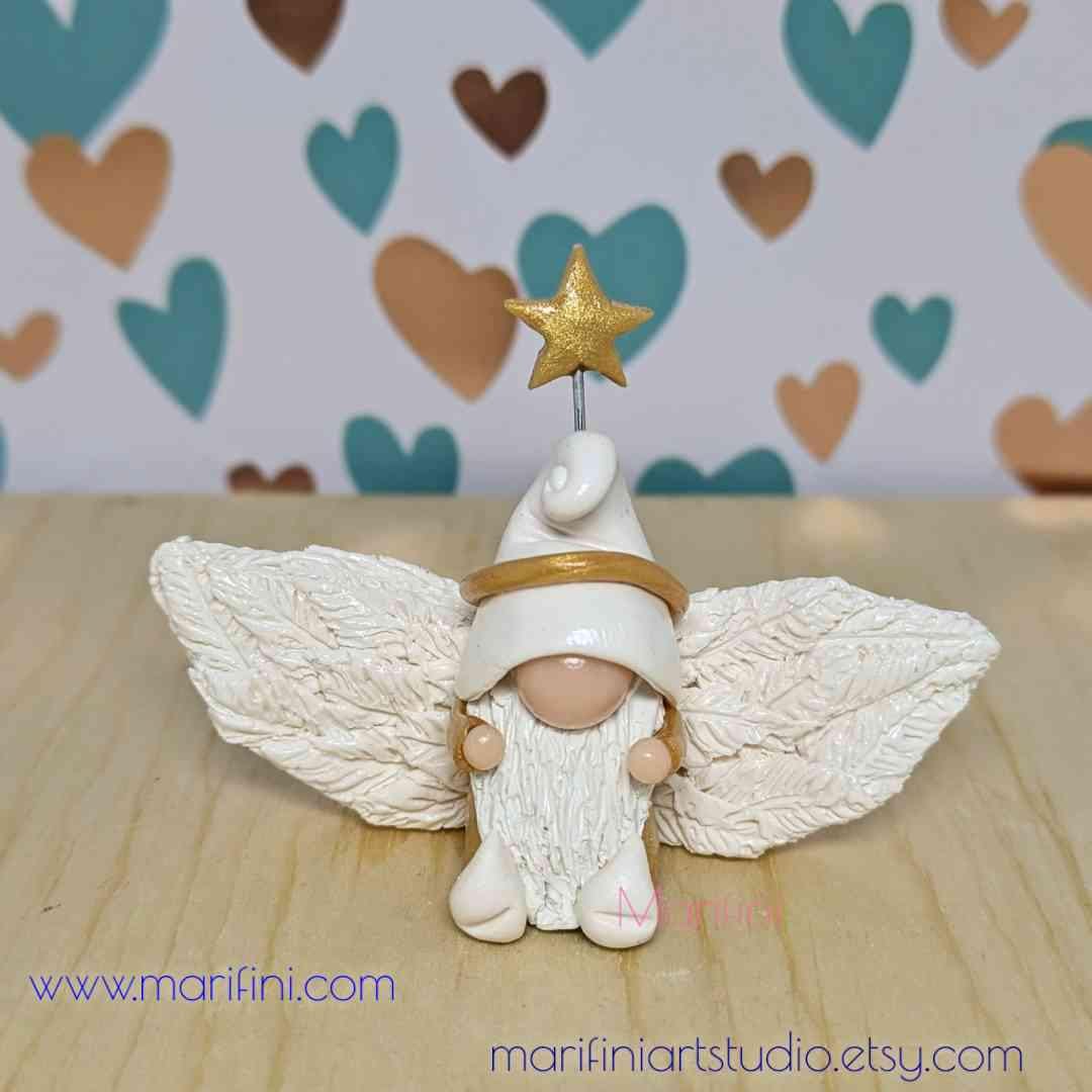 Angel Gnome Miniature Figurine/ Clay Angel Wings Gnome/ Nativity Angel ...