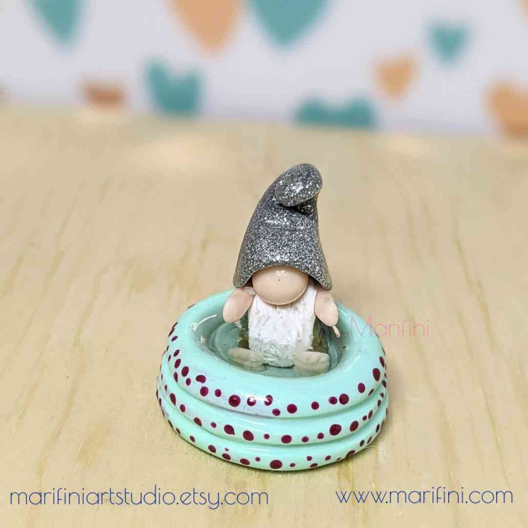 Miniature Pool Gnome: Handmade Polymer Clay Summer Decor - Etsy