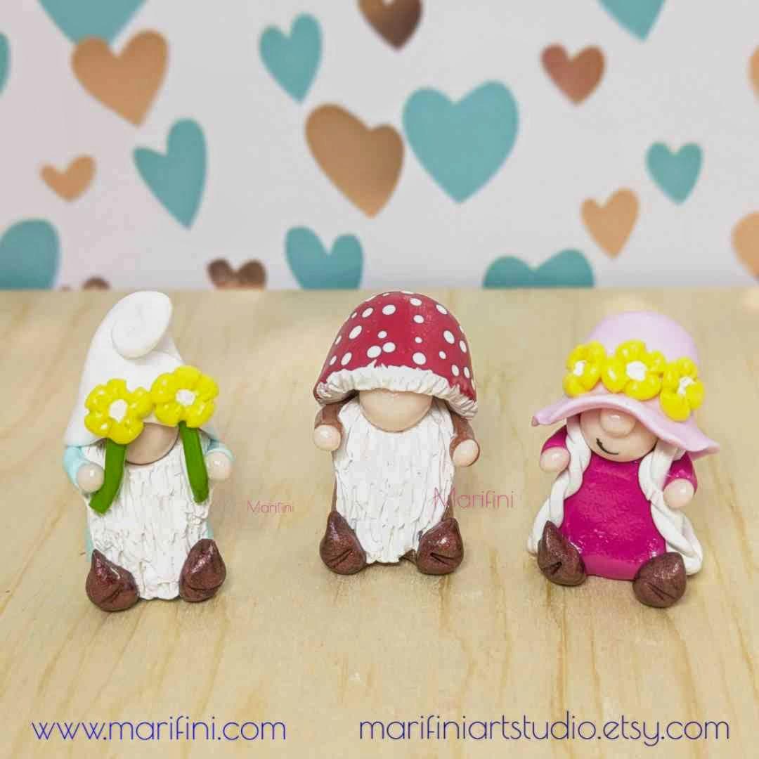 Spring Flowers Gnome Set of 3 / Miniature Collectibles Gnomes/ Handmade ...