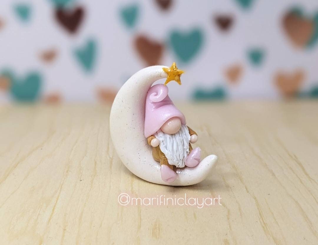 Mini Gnome on Moon/ Little Gnome Diorama/ Tiny Gnome Crescent Moon ...