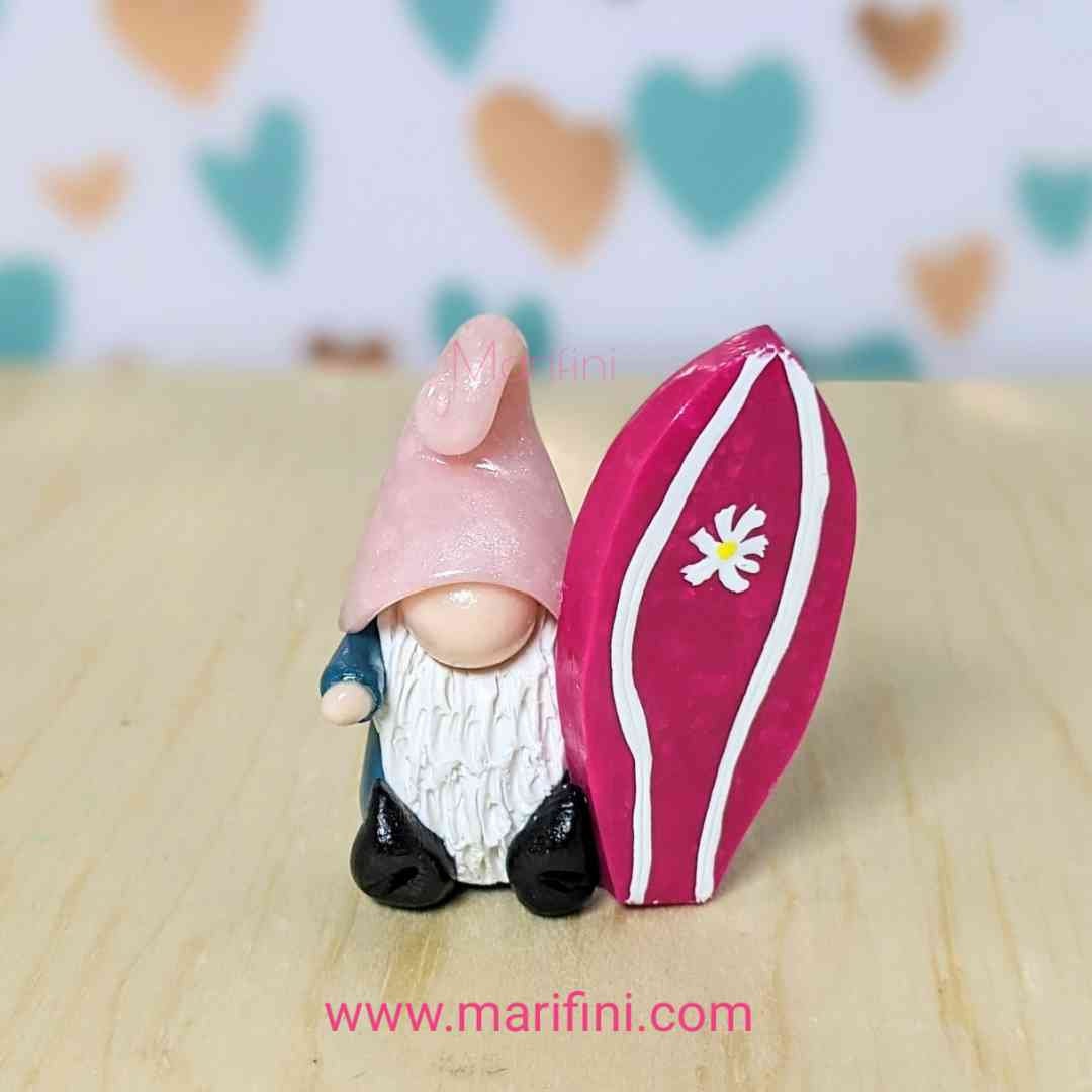Mini Surfer Clay Gnome/ Indoor Planter Gnome Accessory/ Pink Surf Board ...