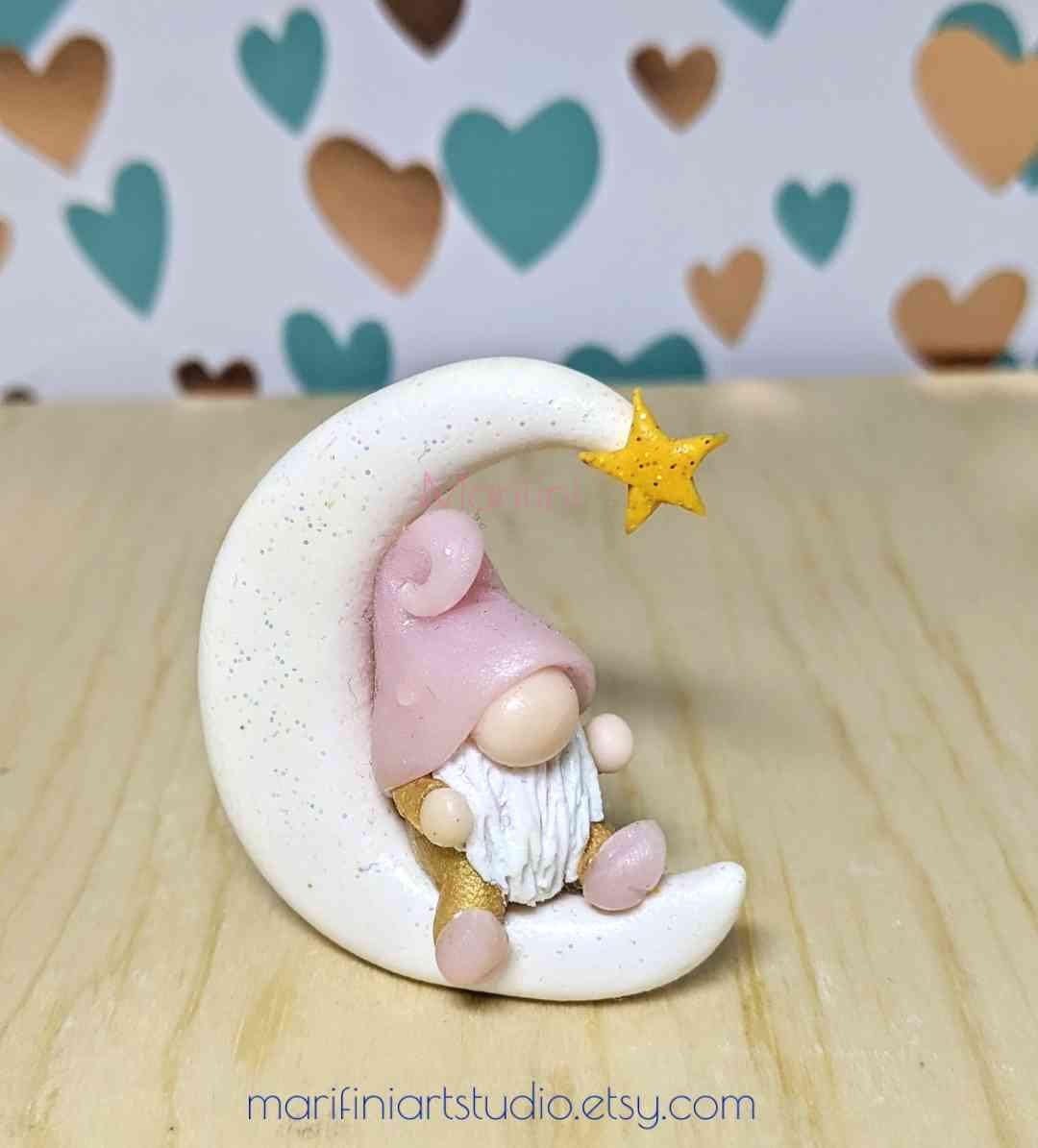 Mini Gnome on Moon/ Little Gnome Diorama/ Tiny Gnome Crescent Moon ...