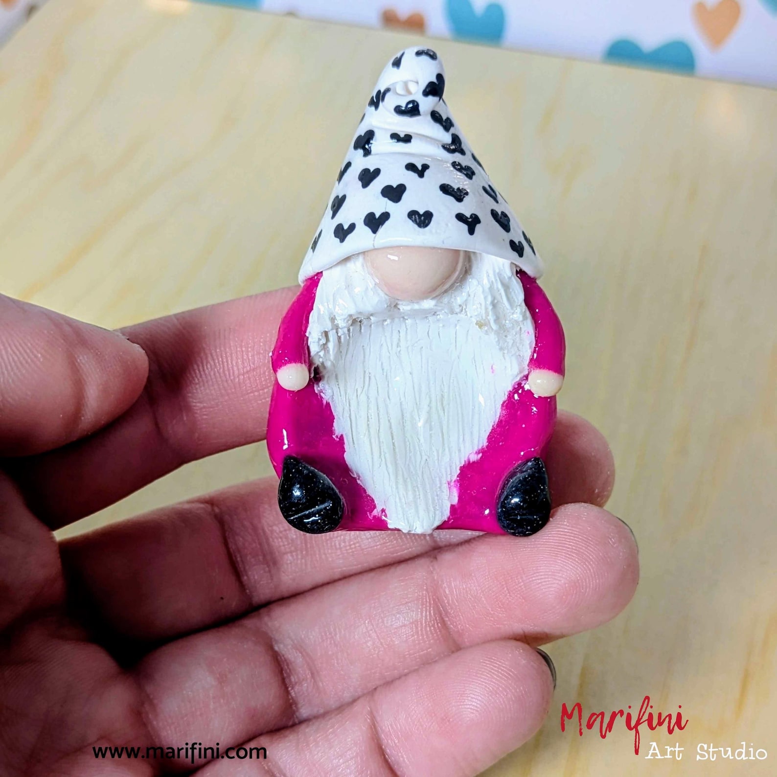 Gnome Worry Stone/ Handmade Worry Stone/ Hand-painted Hearts Resin ...