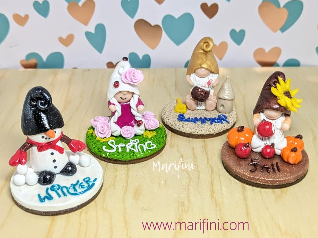Handcrafted Miniature Four Seasons Gnome Set: Polymer Clay Decor - Etsy