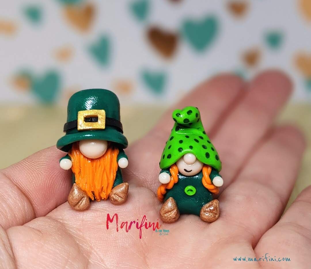 Miniature Green Leprechaun Gnome Couple for Gnome Doll Display/ Green ...