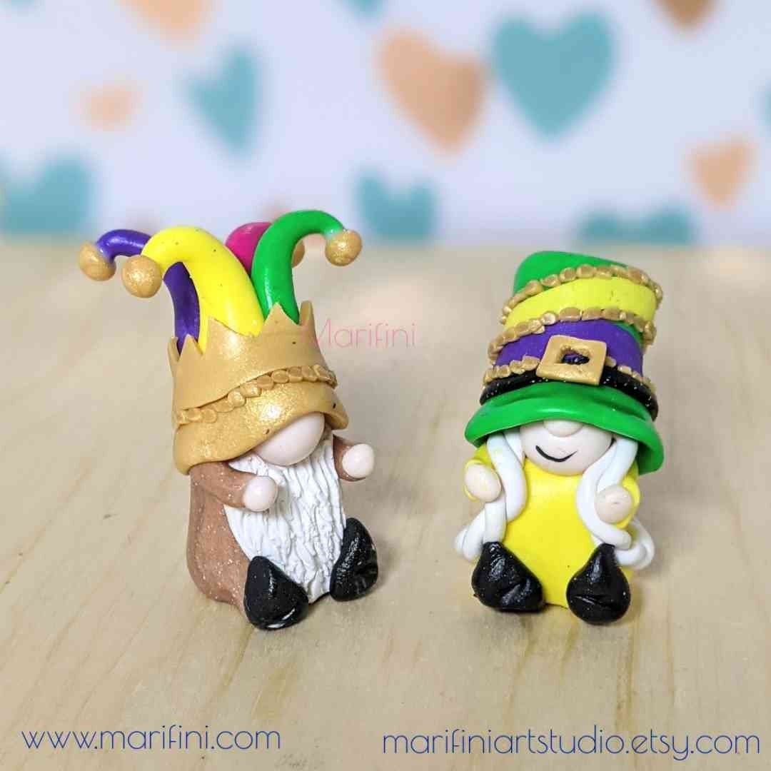 Carnival Gnome Figurines/ Handmade Mardi Gras Gnomes/ Joker Hat Gnome ...
