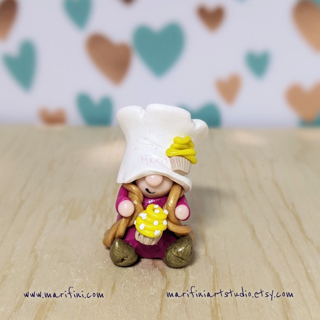 Chef Girl Gnome Miniature Figurine/ Pastry Chef Gnome/ Cupcake Gnome ...
