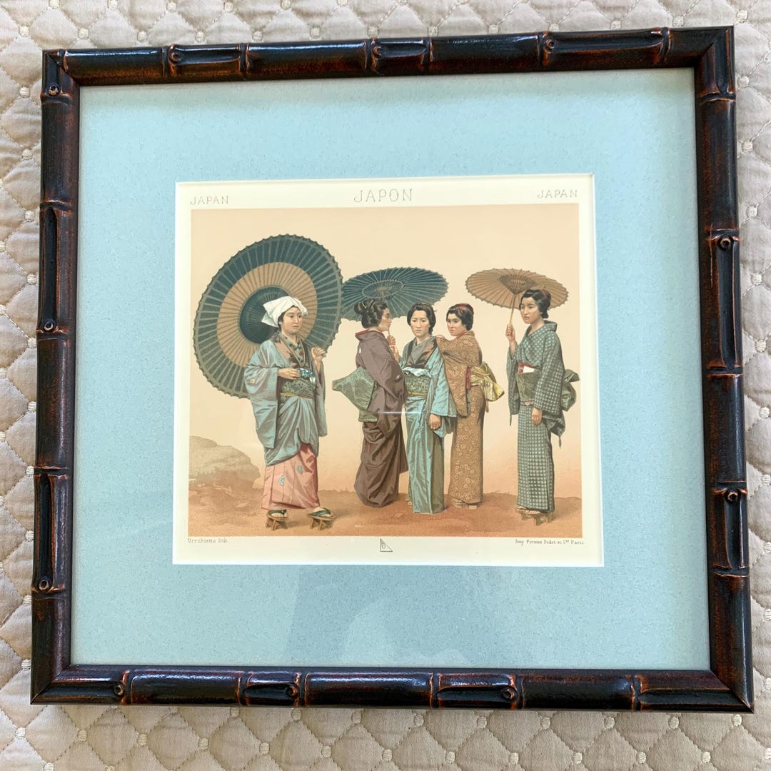 Antique Japanese Women Lithograph: Urrabietta Print in Bamboo Frame - Etsy