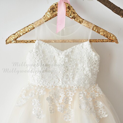 Lace Champagne Flower Girl Dress Tulle Flower Girl Dress Etsy