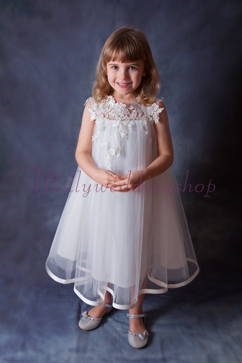 Ivory Lace Champagne Tulle Flower Girl Dress M0019 Etsy