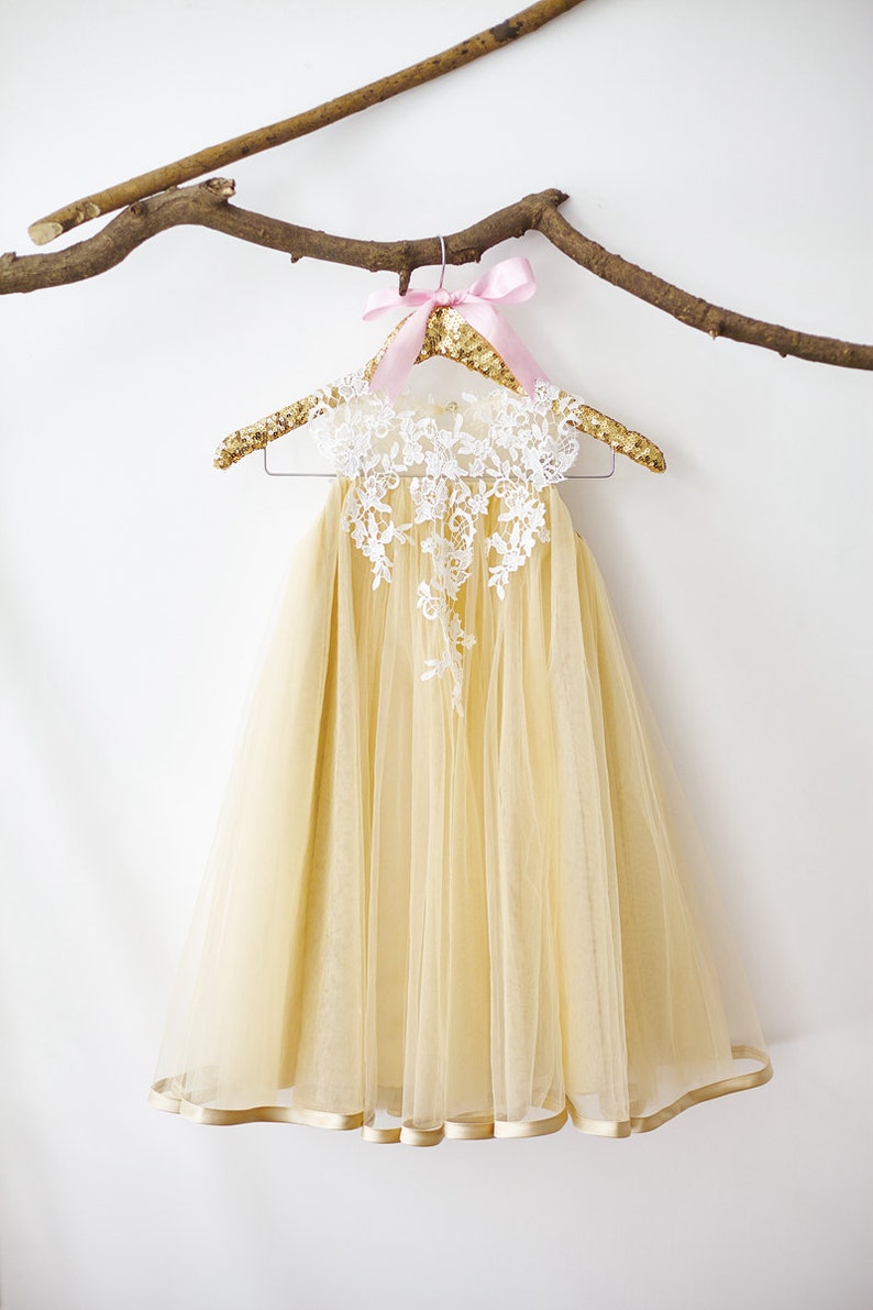 Ivory Lace Champagne Tulle Flower Girl Dress M0019 Etsy