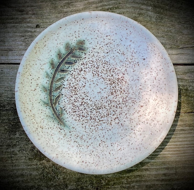 Hand Carved Fern Catch~all Plate, Speckled Stoneware, in a Creamy White ...