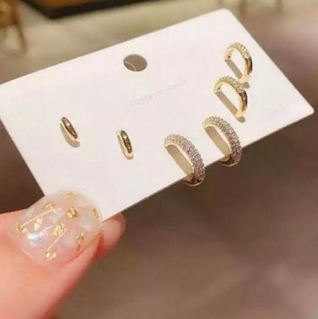 18K Gold Diamond Earring 6 Piece Set by Gifts for Friendship - Etsy