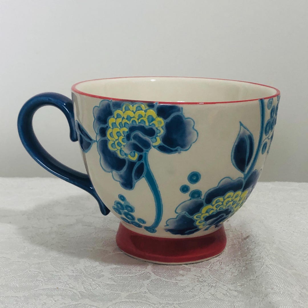 Abbott Collection Stoneware Blue Flower Cup W/ Handle - Etsy