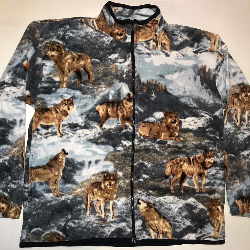 Wolf Fleece Jacket - Etsy UK