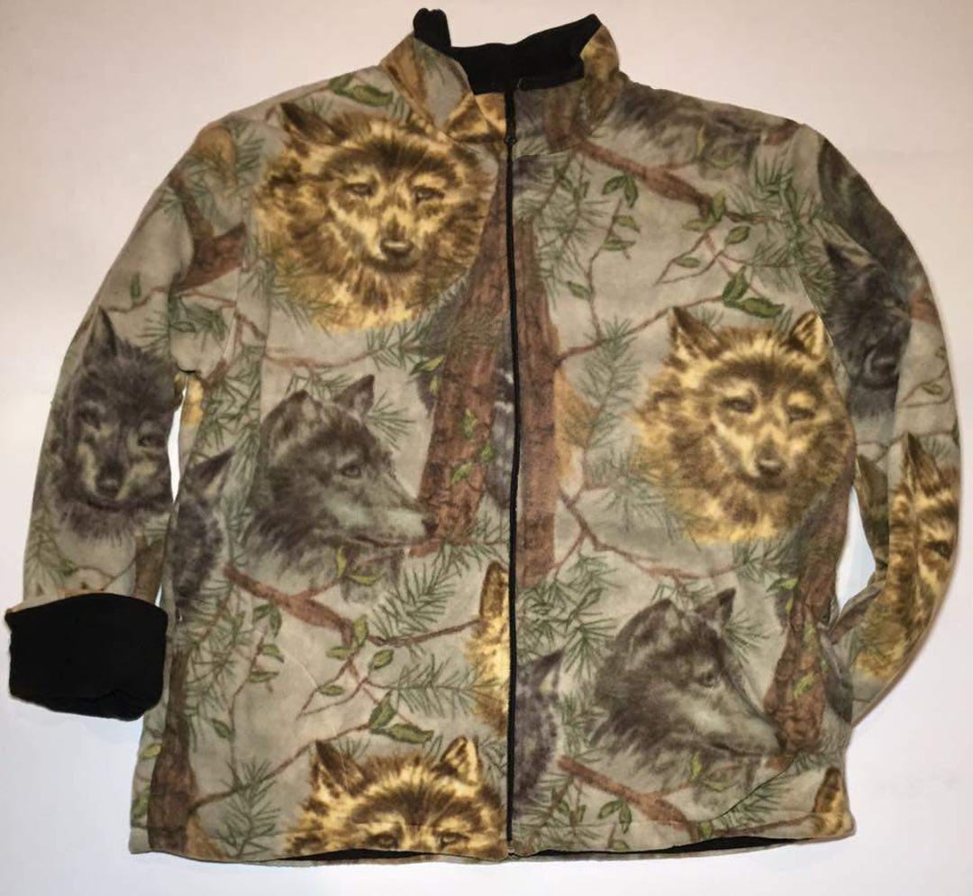 Zoofleece Wolf Fleece Jacket Beige Wolf Lover Gift Ugly Sweater Unisex ...