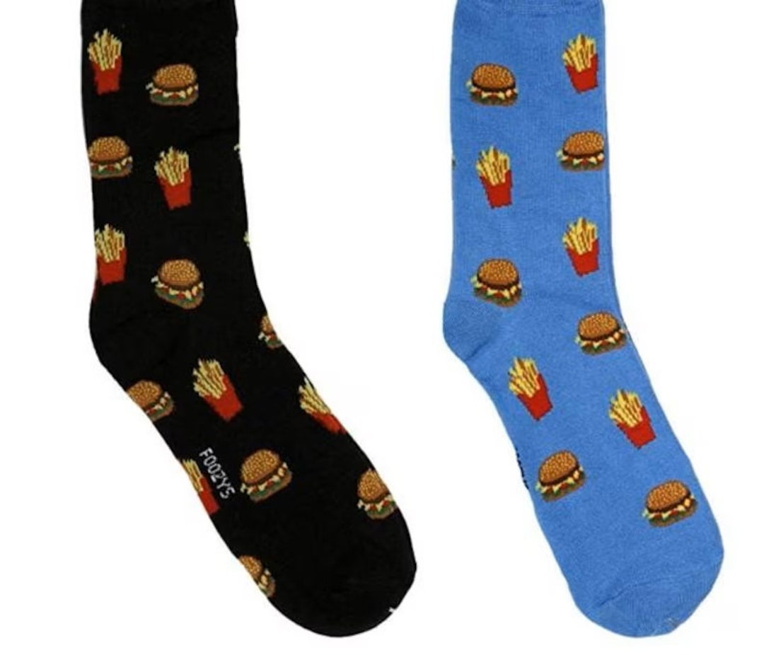Cheese Burger Potato French Fries Fast Burgers Food Socks 2 Pair Men's ...