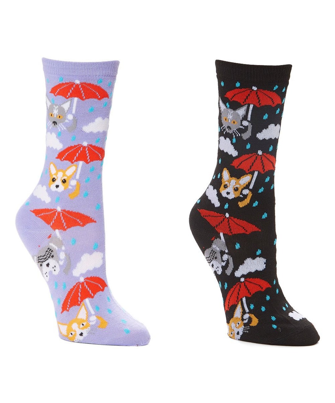 Cat Dog Raining Umbrellas Kitten Puppy Cats Dogs Meow Women's 2 Pairs ...