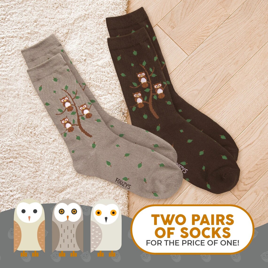 Owl Family Tree Hoot Bird Wise Horned Owls Animal 2 Pairs Women's Socks ...