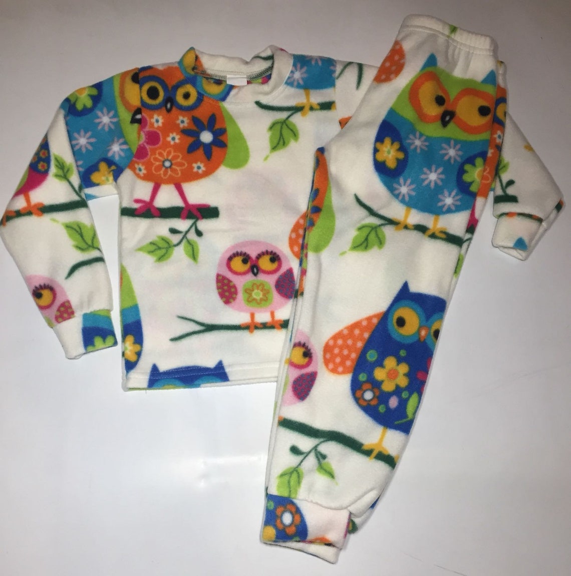 White Owls Fleece Pj's Kids Boys Girls Winter Warm Pajamas - Etsy