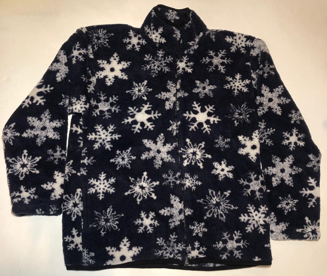 Zoofleece Blue Snowflakes Berber Snow Fleece Jacket Winter Blizzard Ice ...