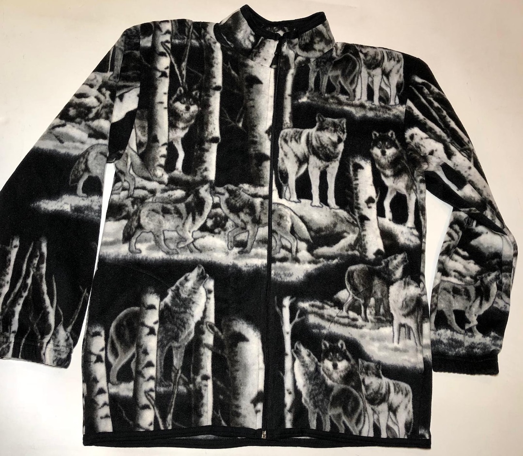 Zoofleece Black Wolf Fleece Jacket Winter Wolves Howling Moon Gift ...