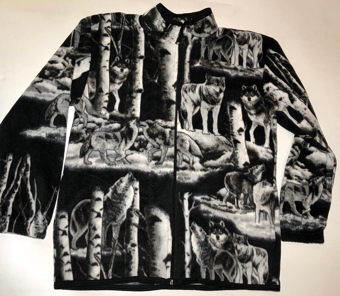 Zoofleece Black Wolf Fleece Jacket Winter Wolves Howling Moon - Etsy