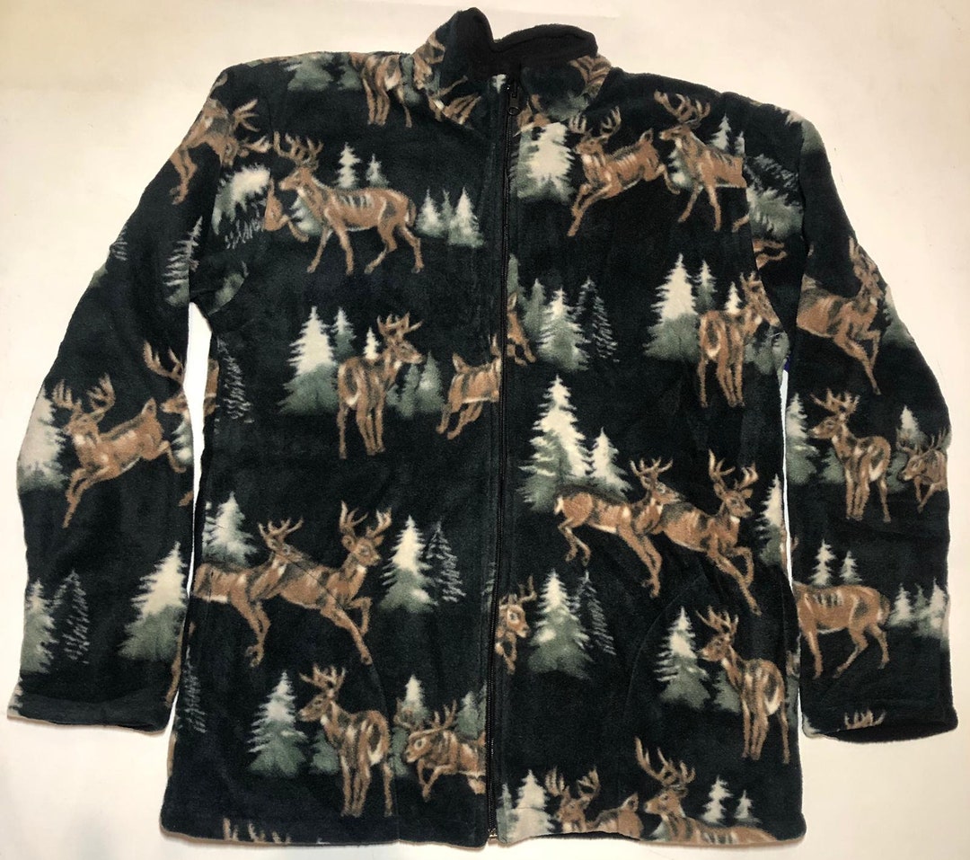 Zoofleece Deer Stag Whitetail Buck Jacket Reversible Fleece Winter Warm ...
