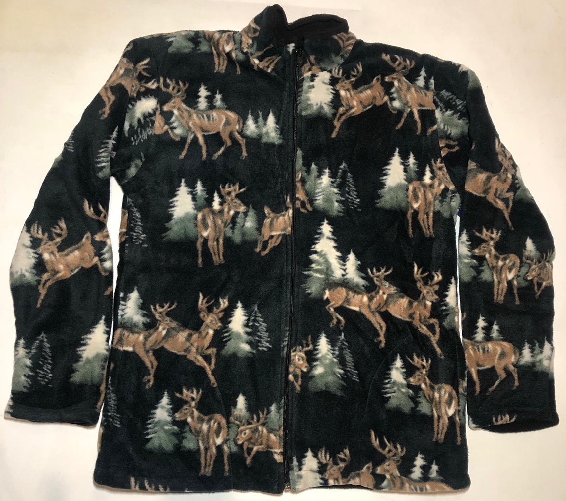 Zoofleece Deer Stag Whitetail Buck Jacket Reversible Fleece Winter Warm ...