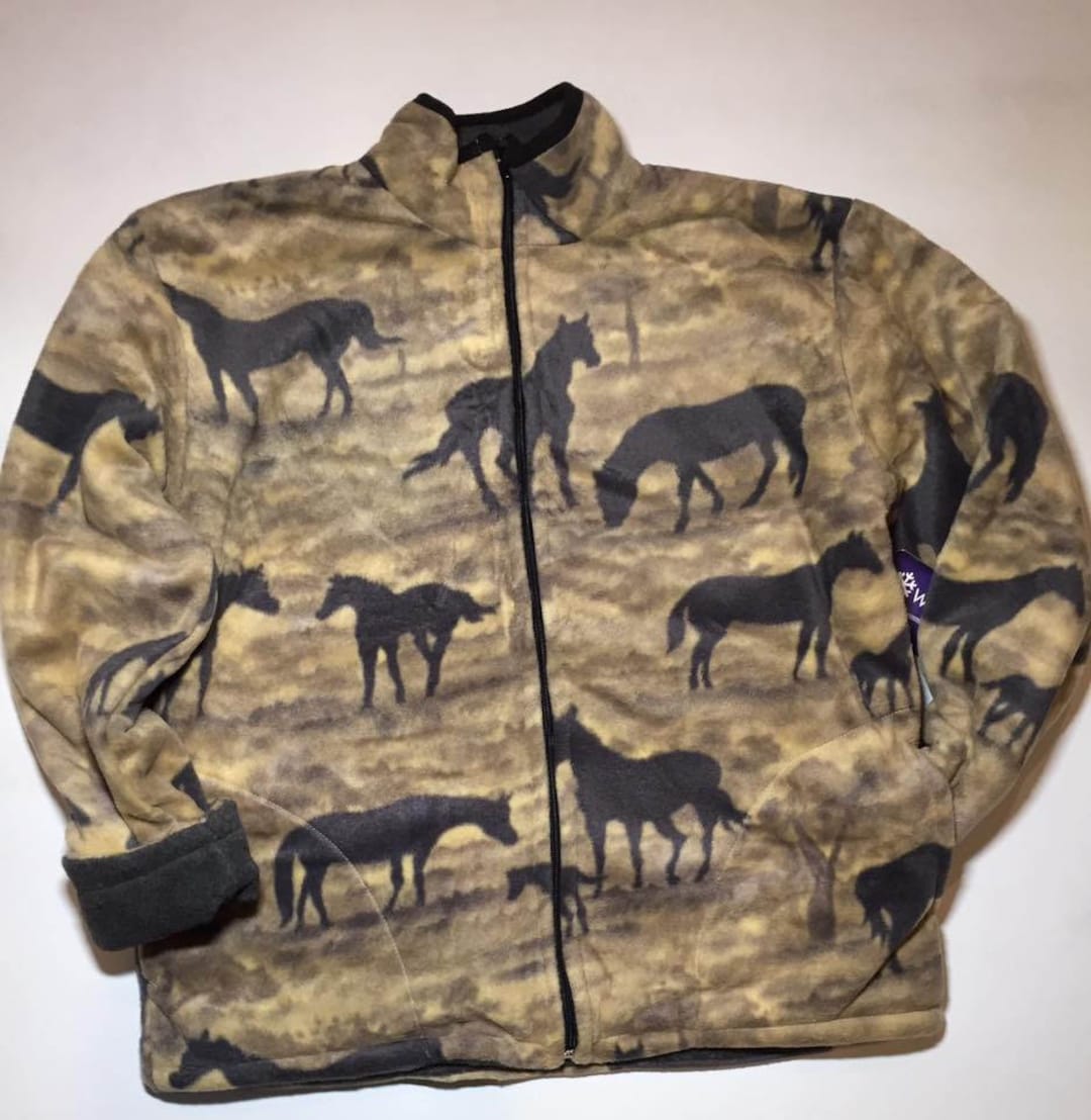 Zoofleece Reversible Fleece Gray Horses Jacket Winter Warm Equestrian ...