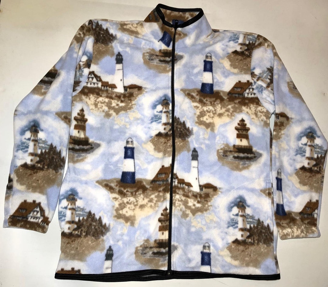 Zoofleece Lighthouse Fleece Unisex Sweater Nautical Ocean Beach Blue ...