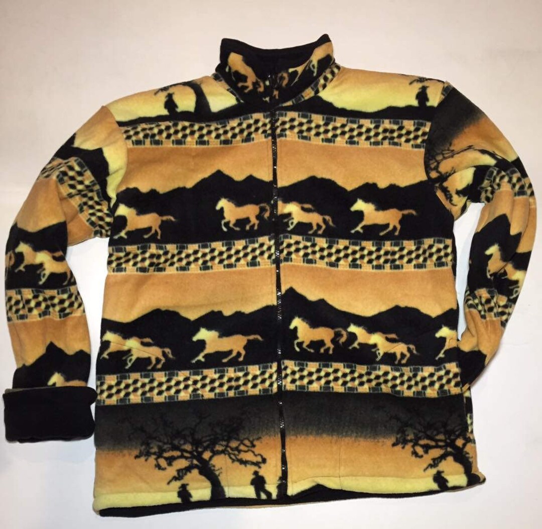 Zoofleece Sunset Horse Yellow Horse Fabric Horses Mare Equine Sweater ...