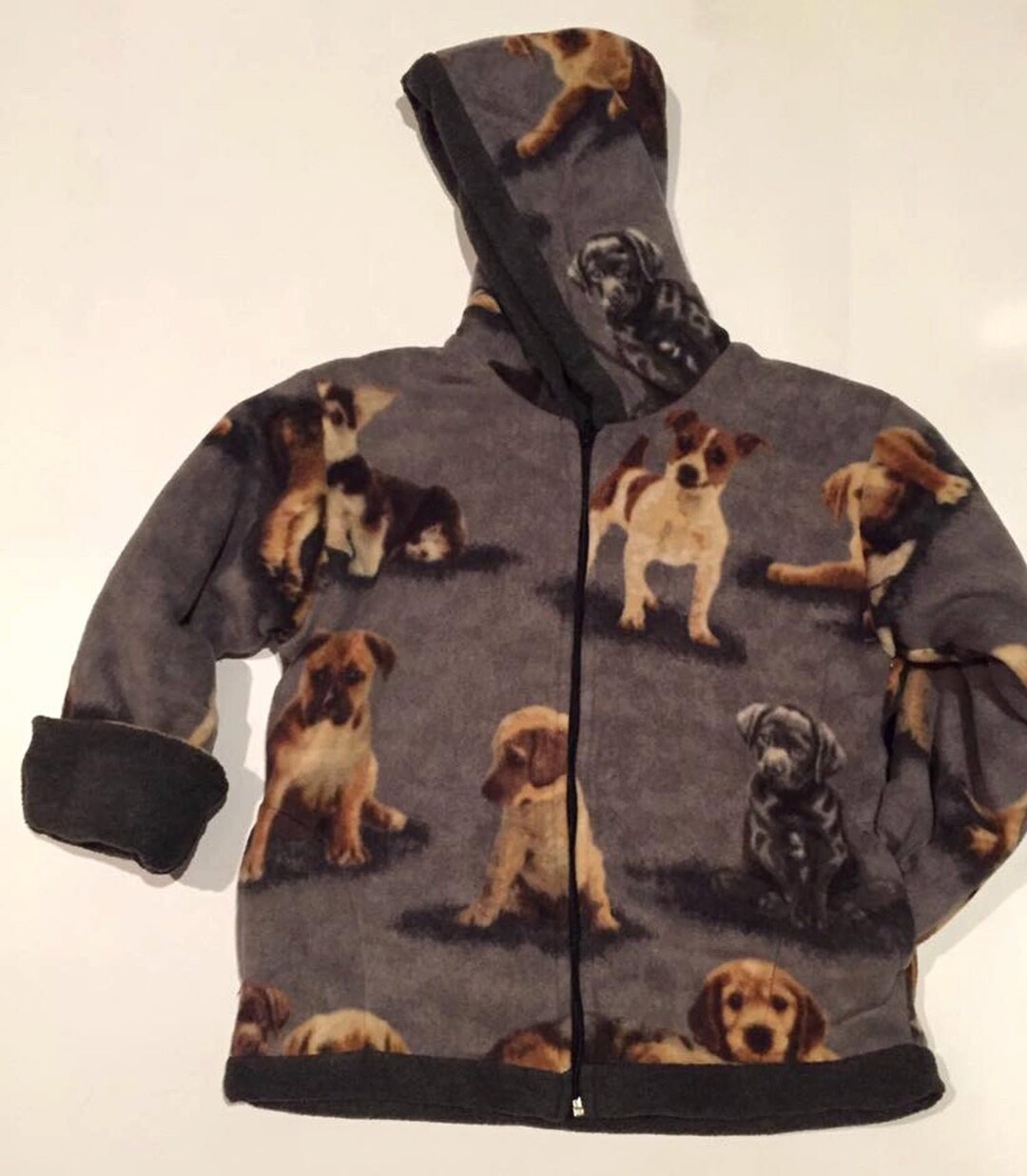 Zoofleece Dog Dogs Puppies Gray Reversible Heavy Weight Hooded Fleece ...