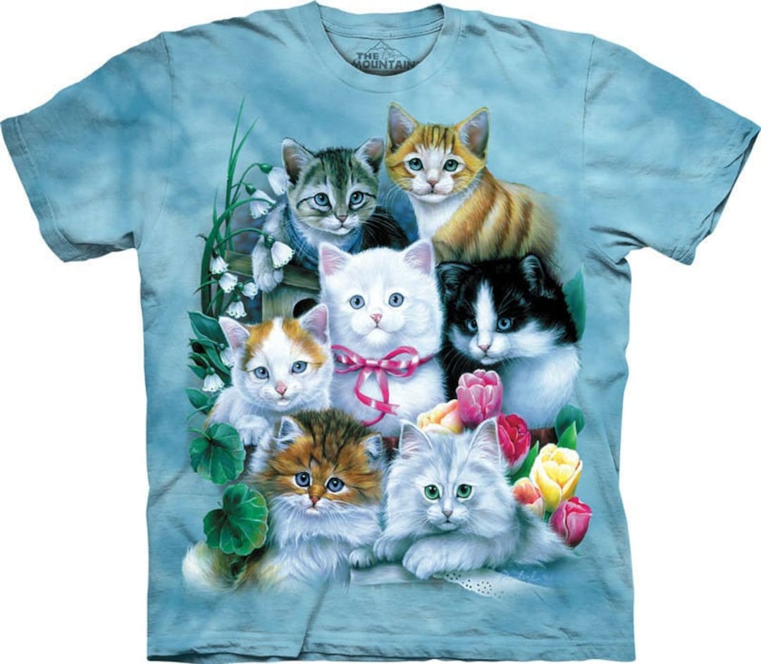 Cats the Mountain Blue Kittens Kitty Gift Cute Purring Meow Cotton Tee ...