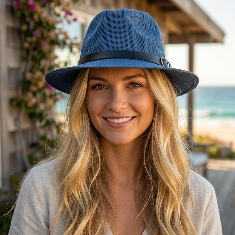 Straw Hat With Navy Ribbon - Etsy
