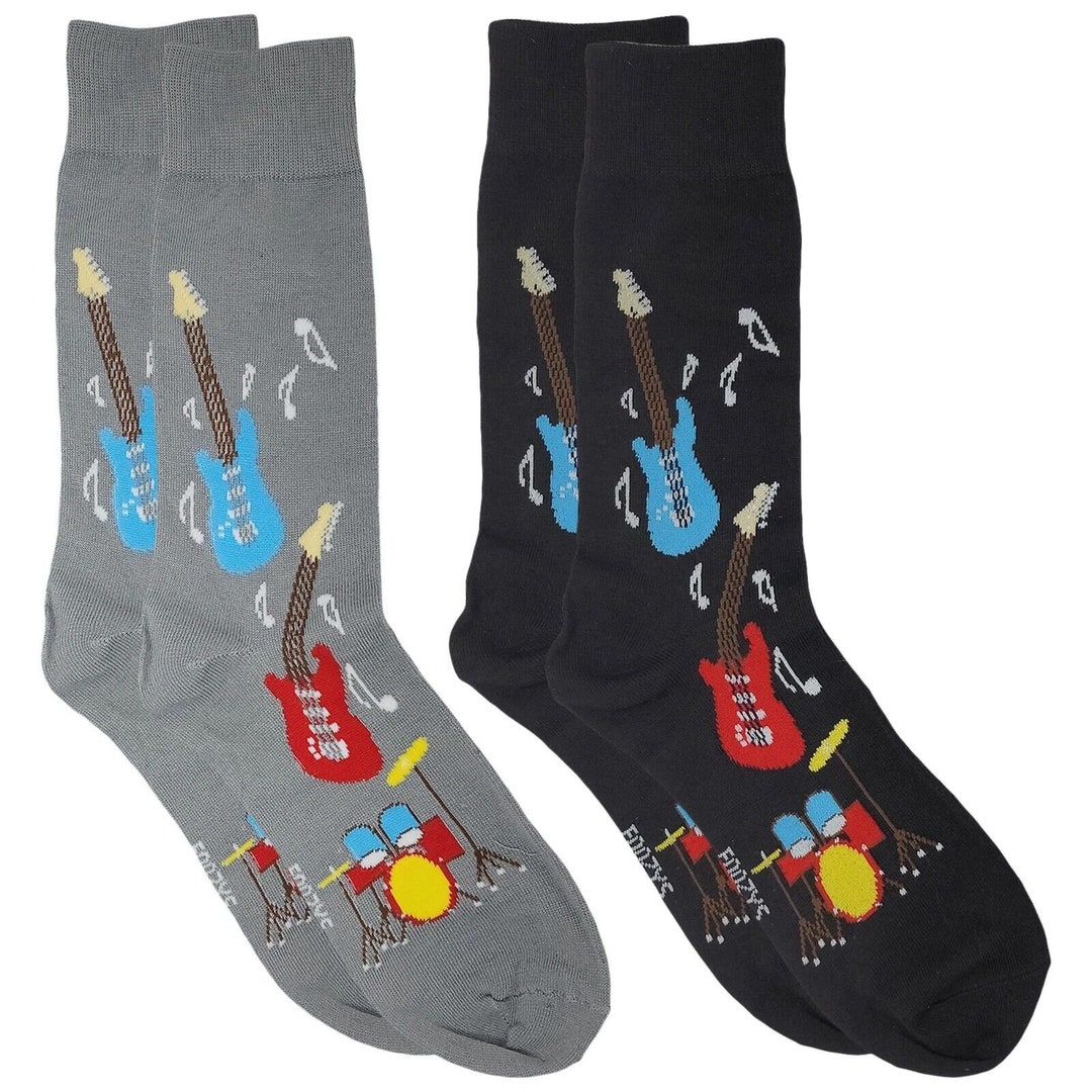 Rock & Roll Electric Guitar Drums Music Band Sound 2 Pairs Men's Socks ...