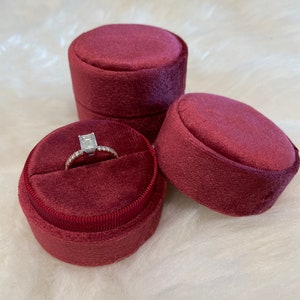 Red Personalized Round Velvet Ring Box Monogram Single or Double Slot ...