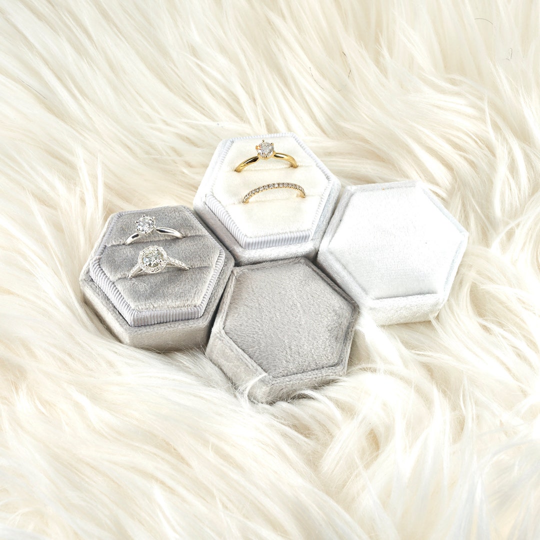 Velvet Hexagon Ring Box: Wedding Engagement Keepsake, Flat Lay ...