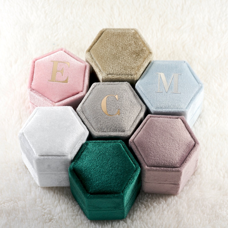 Monogram Double Slot Hexagon Velvet Ring Box Engagement Ring & | Etsy