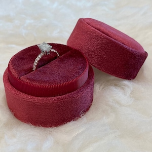 Red Personalized Round Velvet Ring Box Monogram Single or Double Slot ...