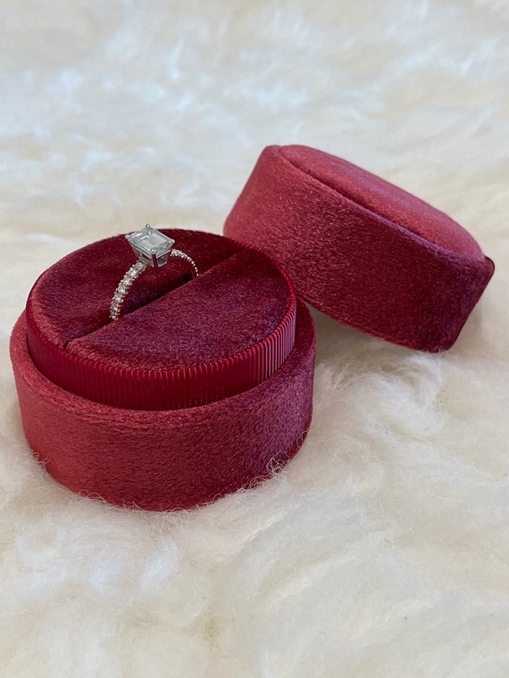Red Personalized Round Velvet Ring Box Monogram Single or - Etsy