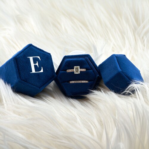 Velvet Ring Box Royal Blue Color Hexagon Shape Double or - Etsy