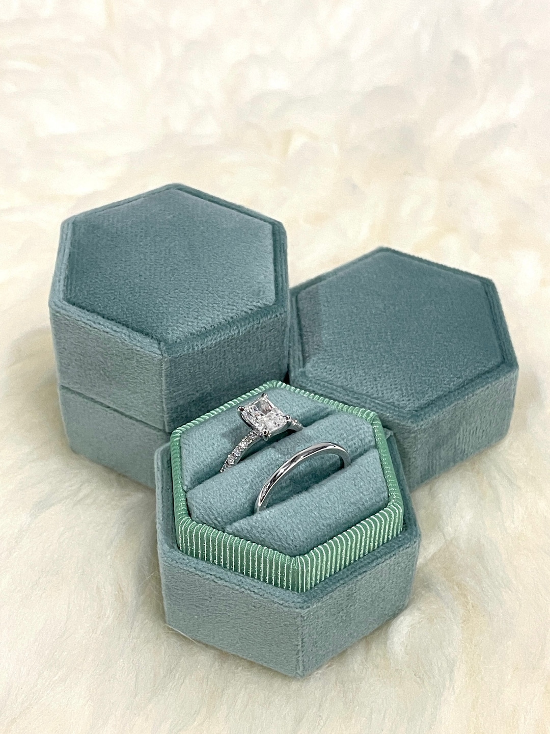 Sage Green Velvet Ring Box Single & Double Slot for Graduation ...