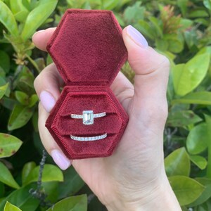 Red Velvet Ring Box Hexagon Single or Double Slot for Engagement and ...