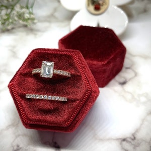 Red Velvet Ring Box Hexagon Single or Double Slot for Engagement and ...