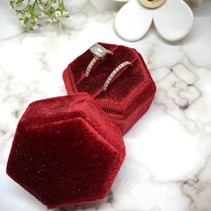 Red Velvet Ring Box Hexagon Single or Double Slot for Engagement and ...